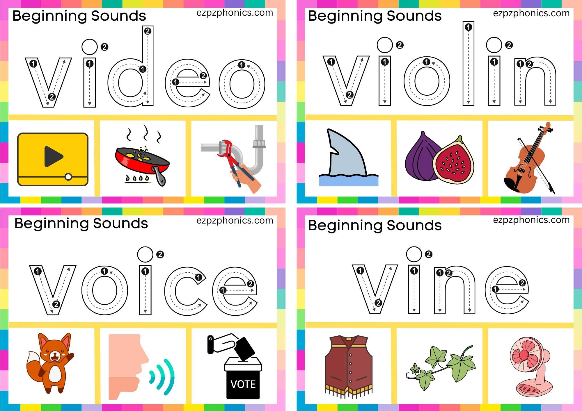 12 V Beginning Sound Clip Cards - ezpzphonics.com